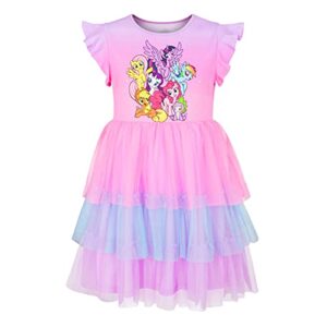 my little pony dress - character group party dress for little and big girls 4-16, pink blue purple, medium