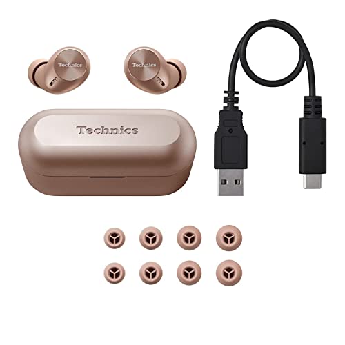 Technics True Wireless Multipoint Bluetooth Earbuds with Microphone, HiFi, Clear Calls, Long Battery Life, Lightweight Comfort Fit, Alexa Built in, EAH-AZ40-N (Rose Gold)