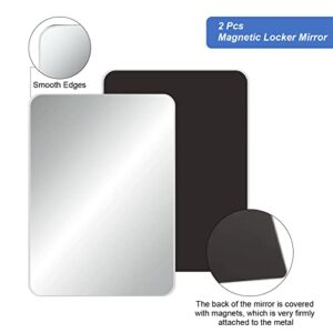 2 Pieces Magnetic Locker Mirror Small Real Glass Mirror for School Locker Rectangular Locker Accessories Magnetic Makeup Mirror for Girls Bathroom Household Refrigerator Office Cabinet, 5.8 x 4 Inch