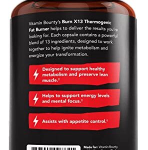 Vitamin Bounty Burn X13 - Thermogenic Fat Burner, Fat Burner for Men, Fat Burners for Women, Thermogenic Warming, Support Muscle Growth, Pumps, Vascularity, and Energy Levels - 60 Capsules