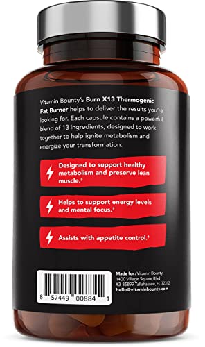 Vitamin Bounty Burn X13 - Thermogenic Fat Burner, Fat Burner for Men, Fat Burners for Women, Thermogenic Warming, Support Muscle Growth, Pumps, Vascularity, and Energy Levels - 60 Capsules