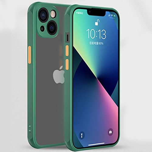 ZEZHOU iPhone 13 Mini Case with Camera Lens Protector, 5.4 inch, Translucent Matte Hard PC Back with Soft Silicone Bumper, Slim Shockproof, Drop Protective Phone case for iPhone 13 Mini, Pine Green