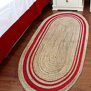 ROYAL ARTS & CRAFTS 2x3, 3x4, 3x5, 4x6, 5x7, 5x8, 6x9, 8x10, 9x12 Ft. Indian Hand Braided Jute Rug/ Ovel Double Border Area Kitchen Patio Entryway Indoor Outdoor Rug (2x3 Ft Ovel Rug)