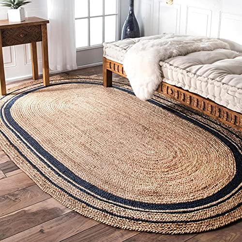 2x3, 3x4, 3x5, 4x6, 5x7, 5x8, 6x9, 8x10 Ft. Indian Hand Braided Rug/ Jute Ovel Rug/ Patio Rug/ Kitchen Rug/ Hallway Rug/ Entryway Rug/ Ovel Shape Double Border Rug (4x6 Ft Ovel Rug)