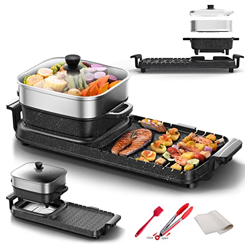 Aoran Electric Hot Pot With Grill,Shabu Shabu Hot Pot Electric Korean BBQ Grill,Smokeless Grill Indoor Electric Pot N Steamer,Party Hotpot 3.5L Multifunctional Pot N Grill Combo