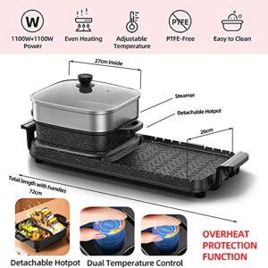 Aoran Electric Hot Pot With Grill,Shabu Shabu Hot Pot Electric Korean BBQ Grill,Smokeless Grill Indoor Electric Pot N Steamer,Party Hotpot 3.5L Multifunctional Pot N Grill Combo