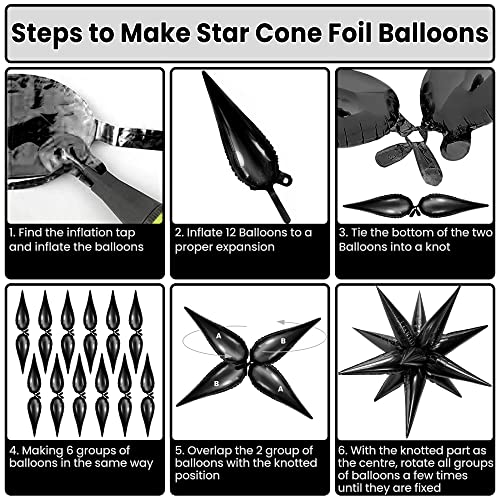 KatchOn, Black Spike Balloons - 20 Inch, Pack of 50 | Black Star Balloons Metallic, Black Starburst Balloon | Halloween Balloons | Spiky Balloons for Bachelorette Party, Black Halloween Decorations