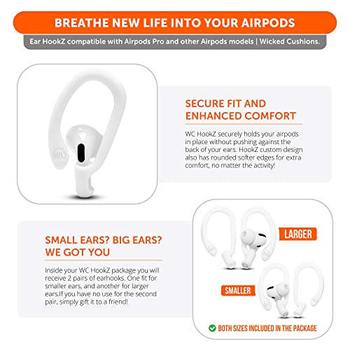 WC HookZ - Upgraded Over Ear Hooks for AirPods Pro & AirPods 1, 2 & 3-2 Size Pairs Included in Package, Unique Left & Right Hook, Does Not Fit with Glasses, Made by Wicked Cushions | Winter White