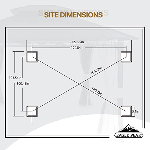 EAGLE PEAK 10x12 Outdoor Double Roof Hardtop Gazebo with Decorative Lattice Eave Steel Frame, Mosquito Mesh Netting and Light Beige Privacy Curtains, Backyard Patio Garden Gazebo Pavilion, Black