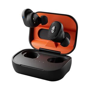 skullcandy grind fuel in-ear wireless earbuds with wireless charging, 40 hr battery, skull-iq, alexa enabled, microphone, works with iphone android and bluetooth devices - true black/orange