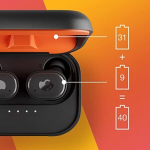 Skullcandy Grind Fuel In-Ear Wireless Earbuds with Wireless Charging, 40 Hr Battery, Skull-iQ, Alexa Enabled, Microphone, Works with iPhone Android and Bluetooth Devices - True Black/Orange