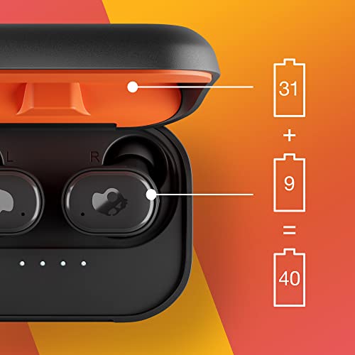 Skullcandy Grind Fuel In-Ear Wireless Earbuds with Wireless Charging, 40 Hr Battery, Skull-iQ, Alexa Enabled, Microphone, Works with iPhone Android and Bluetooth Devices - True Black/Orange