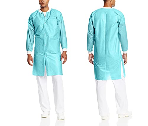 Medical Nation 10 Pack Disposable Lab Coats - Durable Knee Length Reusable Lab Coat with Knit Cuffs and Pockets, Unisex | Perfect For Dental, Hospitals, Pharmacies, Labs, Clinics - Teal Blue, Medium