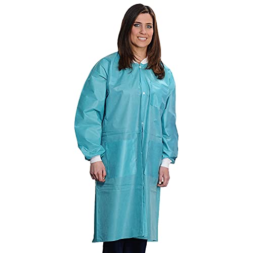 Medical Nation 10 Pack Disposable Lab Coats - Durable Knee Length Reusable Lab Coat with Knit Cuffs and Pockets, Unisex | Perfect For Dental, Hospitals, Pharmacies, Labs, Clinics - Teal Blue, Medium