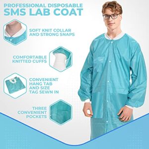 Medical Nation 10 Pack Disposable Lab Coats - Durable Knee Length Reusable Lab Coat with Knit Cuffs and Pockets, Unisex | Perfect For Dental, Hospitals, Pharmacies, Labs, Clinics - Teal Blue, Medium