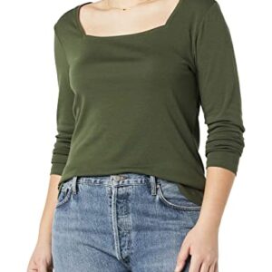 Amazon Essentials Women's Slim-Fit Long Sleeve Square Neck T-Shirt, Olive, Medium