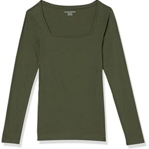 Amazon Essentials Women's Slim-Fit Long Sleeve Square Neck T-Shirt, Olive, Medium