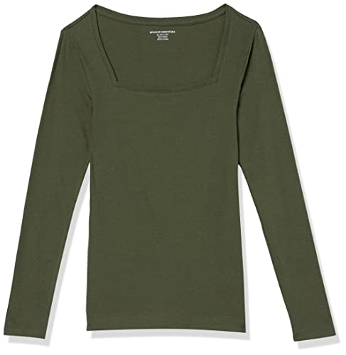 Amazon Essentials Women's Slim-Fit Long Sleeve Square Neck T-Shirt, Olive, Medium