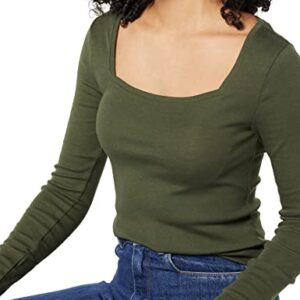 Amazon Essentials Women's Slim-Fit Long Sleeve Square Neck T-Shirt, Olive, Medium