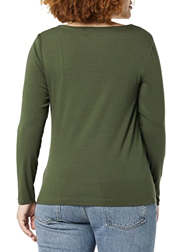 Amazon Essentials Women's Slim-Fit Long Sleeve Square Neck T-Shirt, Olive, Medium