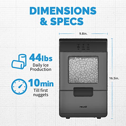 Newair 44lb. Nugget Countertop Ice Maker with Self-Cleaning Function, Refillable Water Tank, Perfect for Kitchens, Offices, Home Coffee Bars, and More