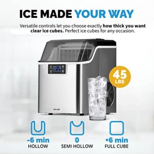 Newair NIM045SS00 45 lbs. Portable Countertop Clear Ice Maker with FrozenFall Technology, Custom Ice Thickness Controls, 24 Hour Timer, Large Viewing Ice Window, Perfect for Cocktails, Scotch, Soda