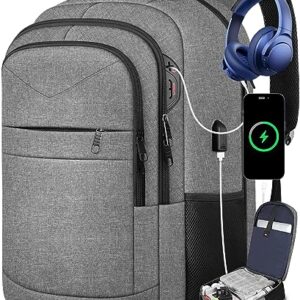 Lapsouno Laptop Backpack, Large Backpack, Travel Backpack, Extra Large TSA 17 Inch Carry on Backpack, Anti-Theft Backpack with USB Port, Water Resistant Computer Backpack Gift for Men Women,Grey