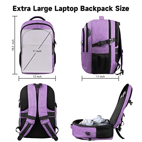 Lapsouno Extra Large Travel Backpack, Travel Laptop Backpack, Multiple Pockets 17.3 Inch Carry on Backpack with USB Port, TSA Friendly Water Resistant Business Travel Bag for Women, Purple