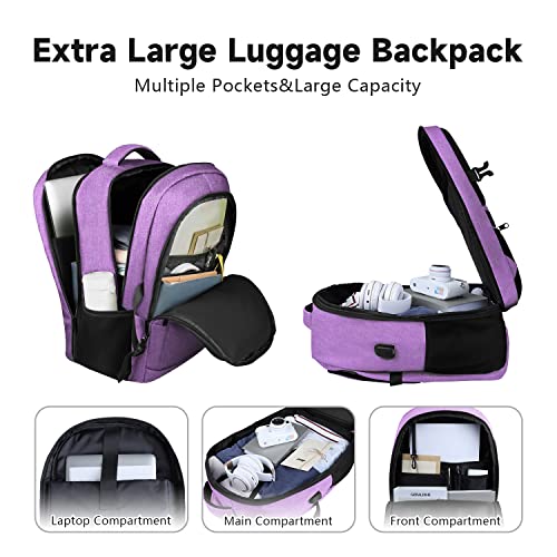 Lapsouno Extra Large Travel Backpack, Travel Laptop Backpack, Multiple Pockets 17.3 Inch Carry on Backpack with USB Port, TSA Friendly Water Resistant Business Travel Bag for Women, Purple