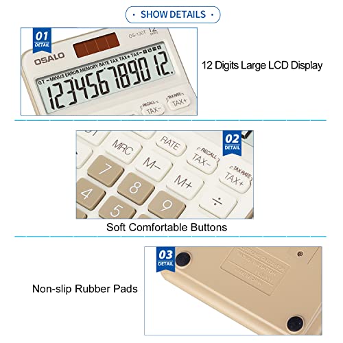 Desktop Calculator Large LCD Display 12 Digit Number Big Button Tax Financial Accounting Calculator, Battery and Solar Powered, for Desk Office Home Business Use(OS-130T Green)