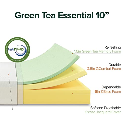 Zinus 10 Inch Green Tea Essential Memory FoamMattress/Bed-in-a-Box/AffordableMattress/CertiPUR-US Certified, King,White