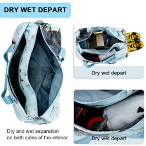 Duffle Bag for Gym Sports Women Girls Workout Travel Bag Weekender with Shoe Compartment and Wet Pocket (Marble 26- Blue)