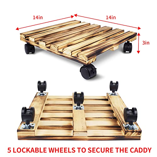 Plant stand with wheels-Rolling Plant Stand- Plant Caddy Wooden Stand wheel 1 Packs Heavy Potted Planter Stand 14 Inch Potted Plant Stand with Wheels,Outdoor Plant Stand Solid Plant Caddy (14inch)