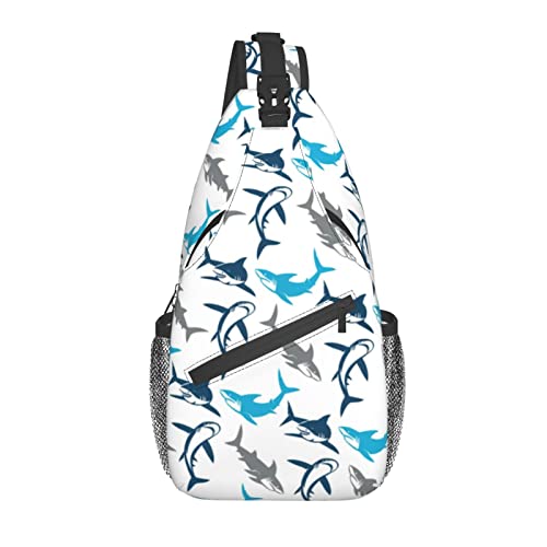 zcvojmu Sling Backpack,Crossbody Sling Bag For Men Women Travel Hiking Daypacks Pattern Rope Chest Shoulder Daypack (Shark Print)