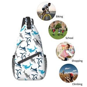 zcvojmu Sling Backpack,Crossbody Sling Bag For Men Women Travel Hiking Daypacks Pattern Rope Chest Shoulder Daypack (Shark Print)