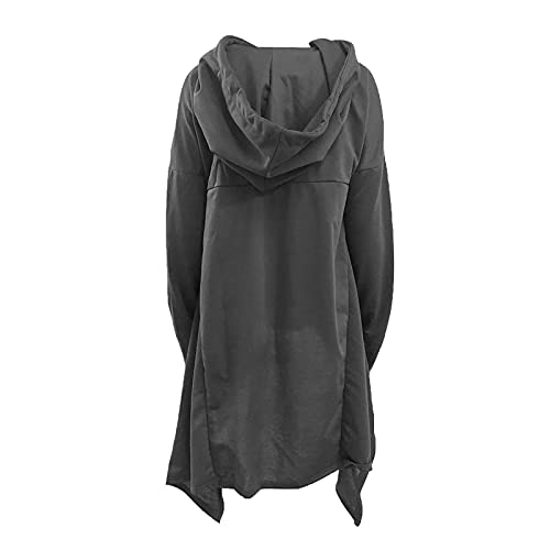 2021 Womens Long Sleeve Cloak Hoodies Turtleneck Oversized High Low Sweater Vintage Gothic Sweatshirts Pullover Casual Winter Coat Gray