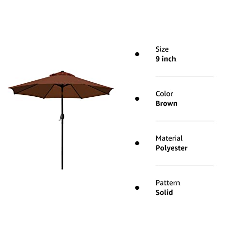 Sunnyglade 9' Patio Umbrella Outdoor Table Umbrella with 8 Sturdy Ribs（Brown）