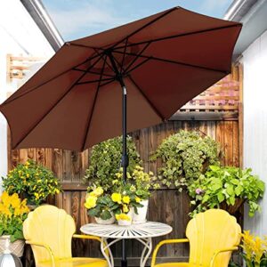 Sunnyglade 9' Patio Umbrella Outdoor Table Umbrella with 8 Sturdy Ribs（Brown）