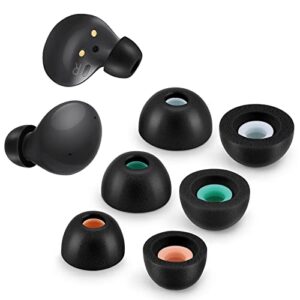 memory foam tips for samsung galaxy buds 2 / plus / beats studio buds, no silicone eartips pain, anti-slip replacement ear tips, fit in the charging case, 3 pairs (assorted sizes s/m/l, black)