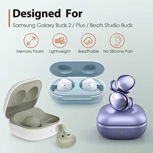 Memory Foam Tips for Samsung Galaxy Buds 2 / Plus / Beats Studio Buds, No Silicone Eartips Pain, Anti-Slip Replacement Ear Tips, Fit in The Charging Case, 3 Pairs (Assorted Sizes S/M/L, Black)