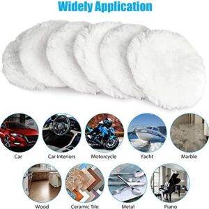 6PCS 7 Inch Buffing Pads, Polishing Bonnet Buffing Polishing Pads Synthetic Lambs Wool Car Bonnet Buffer Polisher Pad Kit, Drawstring Design Polisher Buffing Pads for Car, Furniture, Glass