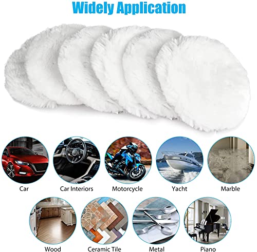 6PCS 7 Inch Buffing Pads, Polishing Bonnet Buffing Polishing Pads Synthetic Lambs Wool Car Bonnet Buffer Polisher Pad Kit, Drawstring Design Polisher Buffing Pads for Car, Furniture, Glass