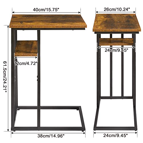 IBUYKE C Shaped End Table, Side Table for Sofa and Bed, Beside Desk for Living Room, Rustic Brown UTMJ406H