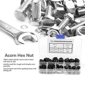 70pcs Hex Acorn Cap Nuts Assortment Kit M3/M4/M5/M6/M8/M10 Nylon Acorn Nut Dome Head Cap Hex Nuts(Black)