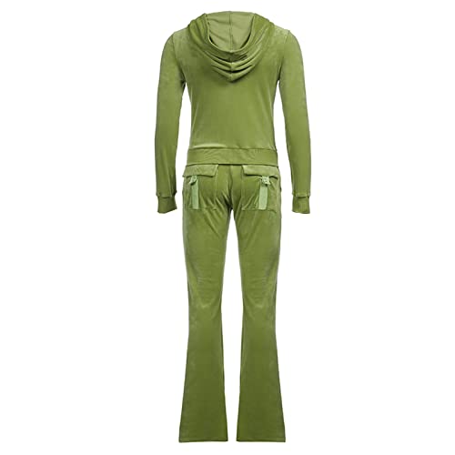 Women's 2 Piece Velour Tracksuit Set Heart Print Long Sleeve Zipper Hoodie Cropped Jacket and Sweatpants Y2K Sweatsuit Set (B-Green, Large)