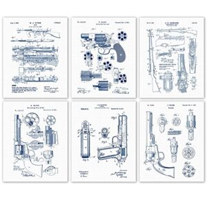 vintage classic firearms patent prints, 6 (8x10) unframed photos, wall art decor gifts under 20 for home office man cave law enforcement student teacher usa military wwii veterans western cowboys fans