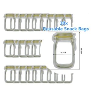 30 PCS Reusable Mason Jar Bags Ziplock Bags,Portable Food Storage Bags,Airtight Seal Leak-Proof Sandwich Snack Saver Storage for Travel Picnic(Small)