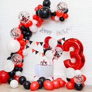 RUBFAC 133pcs Red Black White Balloons Garland Arch Kit, Red and Black White Balloons Arch with Confetti Balloons for Shower Birthday Graduation Racing Car Poker Card Decorations Supplies