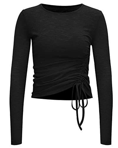 Athletic Tops for Women Long Sleeve Fitted (Black,L)