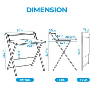 GreenForest Folding Desk No Assembly Required Fully Unfold 32 x 24.5 inch, 2-Tier Small Computer Desk with Shelf Space Saving Laptop Study Foldable Table for Small Spaces, Oak